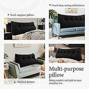 BNCKTRD Triangle Headboard Pillow - 3 in 1 Large Bed Pillow as Wedge Reading Pillow, Large Couch Daybed Pillow or Positioning Support Backrest Back Cushion for Sitting in Bed Velvet Cal King Black
