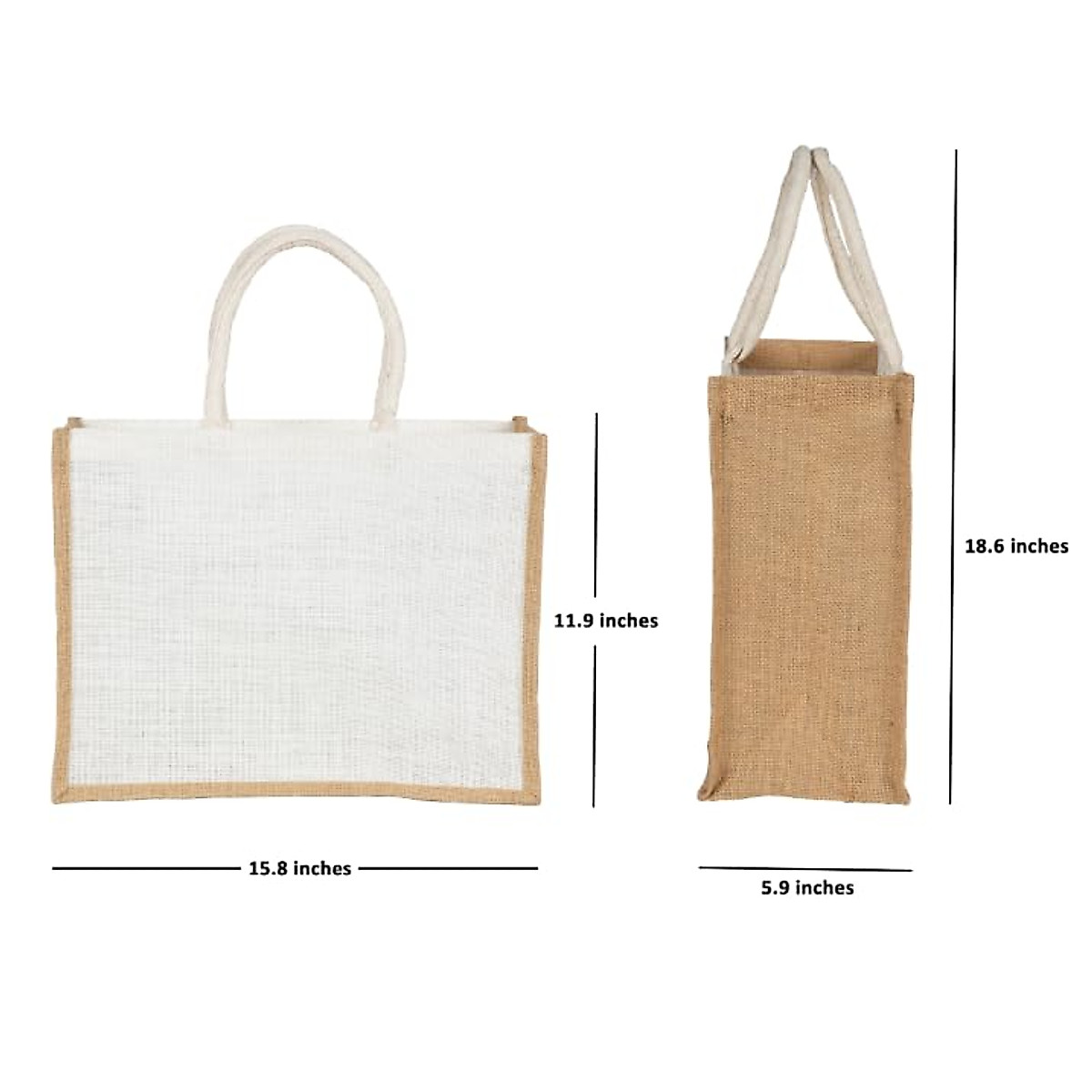 White Jute Burlap Tote Bags with Handle | Natural Eco-friendly Reusable Grocery Bag | Totes for Bridesmaids|Yogi's Gift® Pack of 2