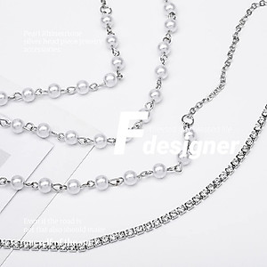 Fdesigner Boho Pearl Head Chain Vintage Crystal Headpieces Wedding Rhinestone Hair Jewelry Party Festival Hair Accessories for Women and Girls (Silver)