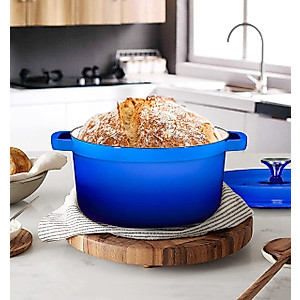 Bruntmor Pre-Seasoned 6.5 qt Enameled Cast Iron Round Dutch oven, 6.5 Quart Dutch Ovens Pot with Lid and Handle, Cast Iron Skillet, Heavy Duty Casserole Dish, Hand wash only, Duke Blue