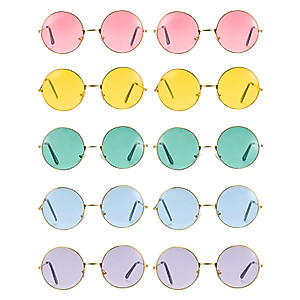 Blulu 10 Pairs John Hippie Sunglasses Retro Round 60's Style Circle Sunglasses Eyewear for Men Women Costumes Parties Gifts(Gold Frame)