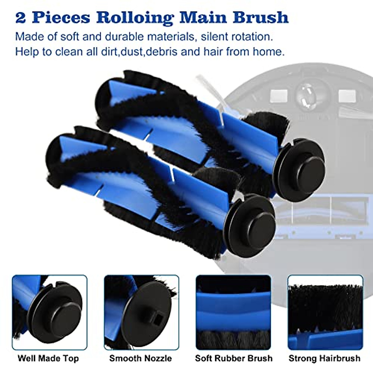 31 Pack Replacement Parts Compatible with Eufy RoboVac 11S, 25C, 15C, 30, 30C, 12, 35C, 15T Robot Vacuums, 2 Rolling Brushes, 12 Filter Sets, 12 Side Brushes, 2 Pre Filters, 1 Protector Cover