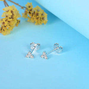 Sterling Silver Stud Earrings for Women Men, 1 Pair Flower Cubic Zirconia Stud Earrings | Small Cartilage CZ Hypoallergenic Tragus Piercing Earrings for Teens 4mm