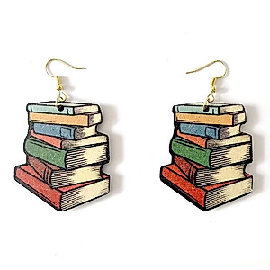 twinkle eye Color Classics Stackable Book Hanging Earrings Personality Beginning Season Teacher Student Gifts Book Earrings Double Sided Color Painting for Women