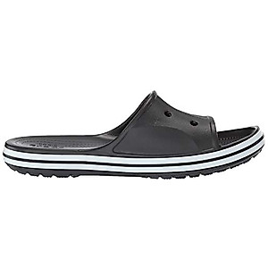 Crocs Men's and Women's Bayaband Slide | Casual Beach Sandal | Shower Shoe, Black/White, 9 US Women / 7 US Men