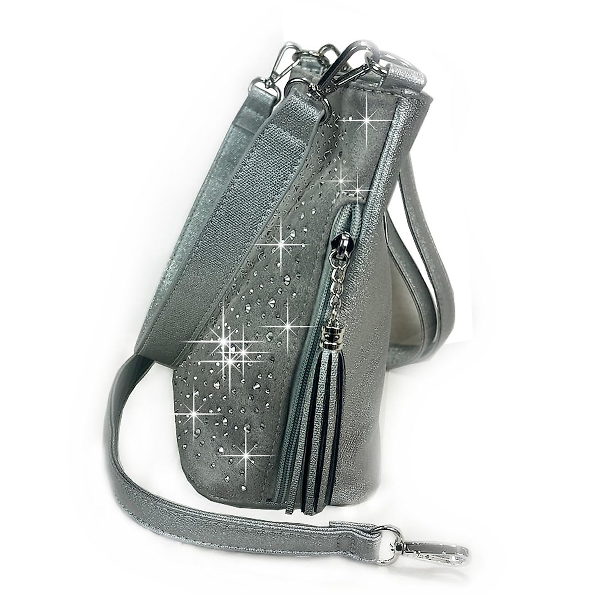Zzfab Star Sparkling Rhinestones Crossbody Bag Pewter