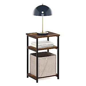 Furinno Just 3-Tier Metal Frame End Table with Storage Shelves, 1-Pack, Amber Pine