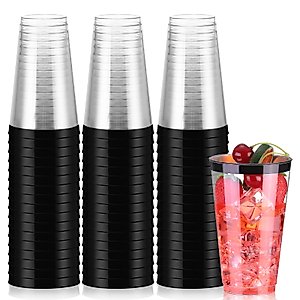 Norme 50 Pcs Plastic Cups 16 oz Disposable Cups Plastic Party Drinking Cups Wine Glasses for Parties Old Fashioned Tumblers for Coffee Wedding Wine (Black)