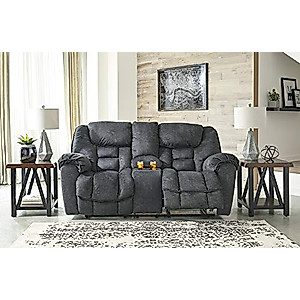Signature Design by Ashley Capehorn Oversized Manual Pull Tab Reclining Loveseat with Center Console, Dark Gray