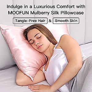 MOOFUN Silk Pillowcase- Standard Size 20 * 26 inches, 22 Momme 100% 6A High-Grade Pure Mulberry Silk reducing Wrinkles Smooth Hair Skin Anti-BedHead Anti-Aging Breathable Machine Washable-Pink