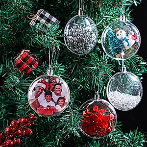 Sawysine 12 Pcs 3.15 Inch Clear Ornaments for Crafts Fillable Christmas Ornament Discs Plastic Balls Flat Oval DIY Transparent Wedding Birthday Party Decor, Silver