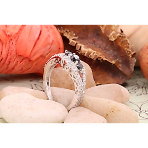 Dazzlingrock Collection 1.25 Carat (ctw) Round Black & White Diamond Women 3 stone Engagement Bridal Ring 1 1/4 CT, Sterling Silver, Size 8