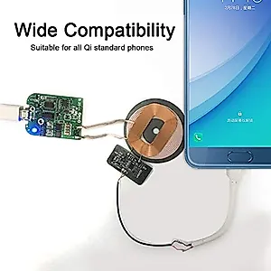 DIY Qi Wireless Charging Receiver Module Ultra Thin Wireless Charging Receiver Module Circuit Board Coil Charger, 5V 1A, Plug and Play
