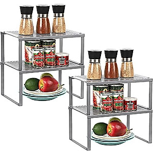 MOOACE Set of 4 Expandable Stackable Kitchen Counter Shelves Organizer, Metal