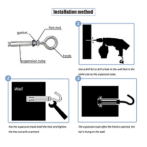 CUKAYO 5/16" X 4-3/16" Expansion Concrete Wall Anchors Eyebolt Screw, Heavy Duty 304 Stainless Steel Shoulder Lag Eyebolts for Concrete Wall, 5 Pack