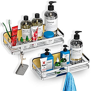 ROYAL CRAFT WOOD Bathroom Shower Caddy Organizer & Bath Product Holder for Wall - Self Adhesive Over The Toilet Storage Shower Shelves for Inside Shower - Shower Storage Suction Rack (2-Pack)