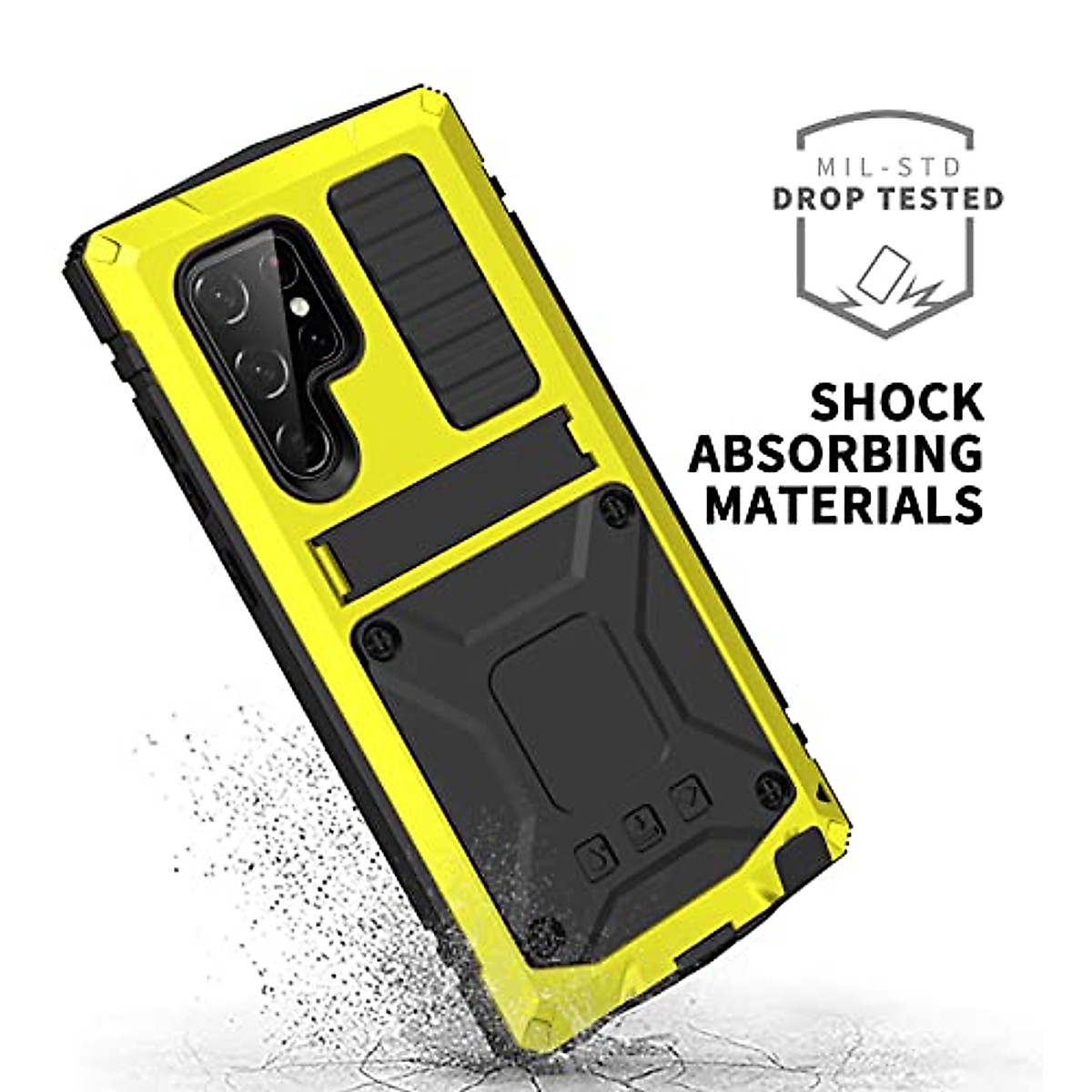 Compatible with Samsung Galaxy S23 Ultra Case Metal with Screen Protector Kickstand Heavy Duty Full Body Military Grade Aluminum Rugged Hard Case for Galaxy S23 Ultra (Yellow, S23 Ultra)