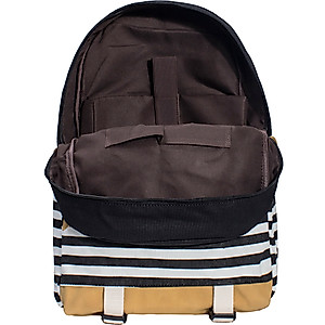 Leaper Navy Style School Laptop Backpack Girls Striped Canvas Bookbag Black