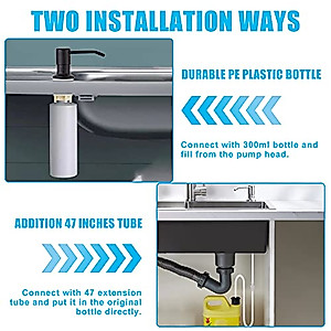 XINHUAYJ® Dish Soap Dispenser for Kitchen Sink, Built in Countertop Soap Dispenser Stainless Steel Soap Pump with 47 Inches No-Spill Extension Tube Kit (Silver)