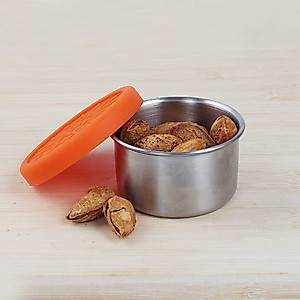 kilofly 3-Piece BPA Free Leak Proof Reusable Round Eco to Go Stainless Steel Food Storage Container with Silicone Lid for Dip Condiment Salad Dressing Meal Prep Snack Lunch, 3.4-Ounce Orange