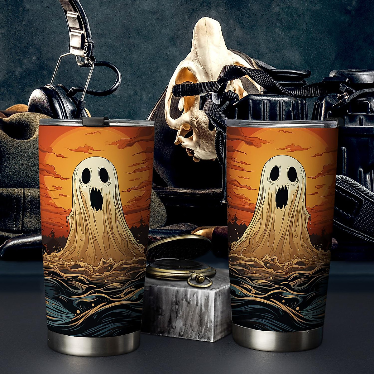 ORCAE 20oz Halloween Pumpkin Ghost Tumbler, Boo Boo Ghost, Trick or Treat, Halloween Gifts, Coffee Thermos, Stainless Steel Double Wall Vacuum Insulated Coffee Mug, Travel Cup with Lid- AE