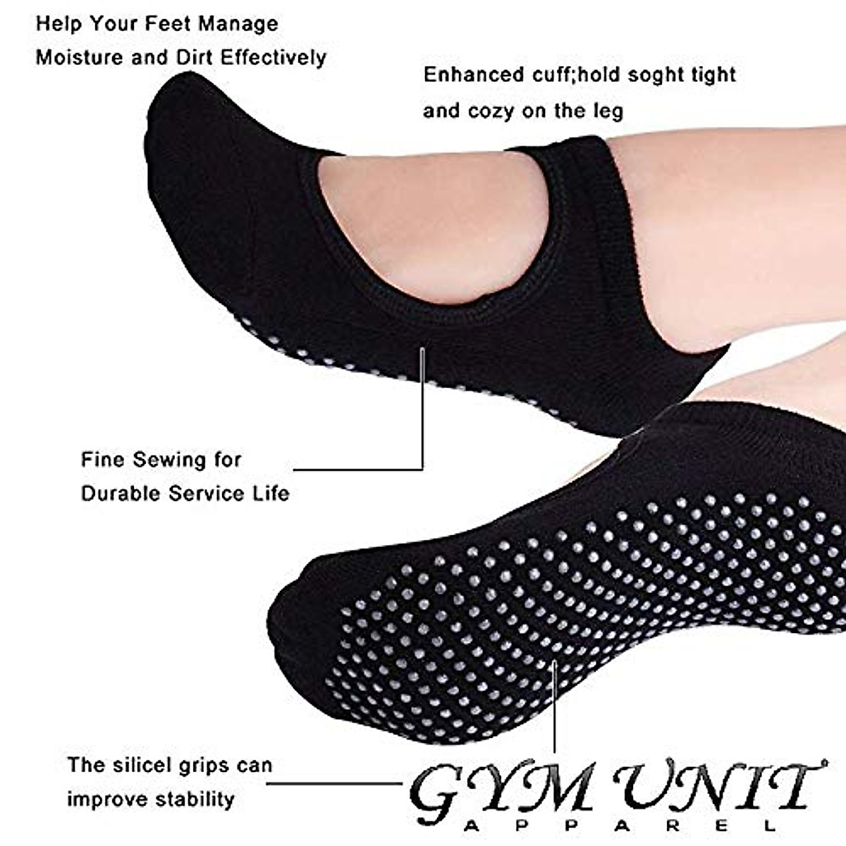 Gym Unit Apparel Non slip sock Bundle, 2 styles, Pilates socks with straps nonslip grip, yoga socks nonslip non skid socks, for Barre, Dance, yoga, Pilates, Ballet, home leisure