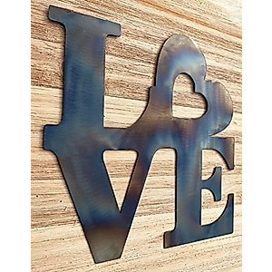 Top Brass Love/Heart Metal Wall Decor Art - 12" Rustic Torched Finish Glossy Sign