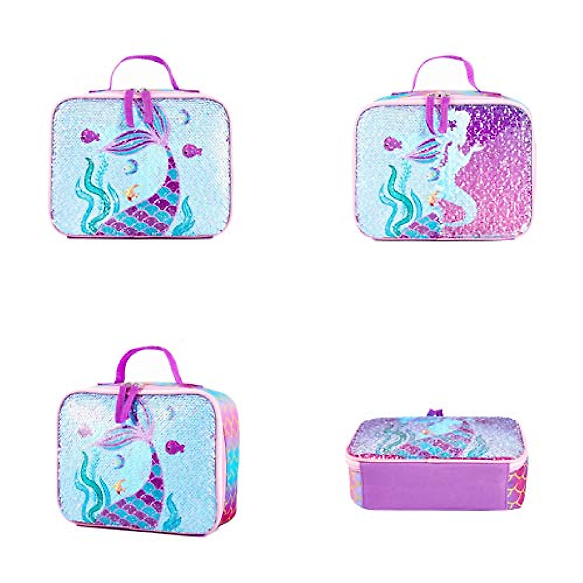 THE Crafts Reversible Sequin School Backpack Lightweight Little Kid Book Bag with Lunch Bag Set for Preschool Kindergarten Elementary (17", Mermaid with Lunch Bag)