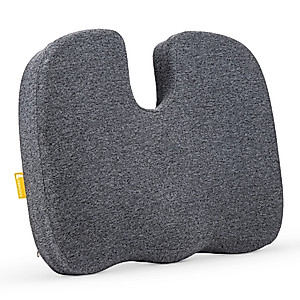 Premium Coccyx Chair Seat Pillow for Your Desk at Work, Home Office, in The Car and for Gaming - Orthopedic, Ergonomic Memory Foam Coccyx Cushion with Non-Slip Bottom (Gray)