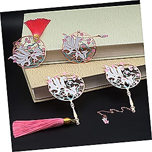 SAFIGLE Metal Bookmarks Chinese Gift Book Gifts Book Page Holder Book Marking Tag Retro Bookmarks Gift Pendant Round Fan Books Bookmarks Plant Printing Beautiful Magnet Bookmarks Rose Gold
