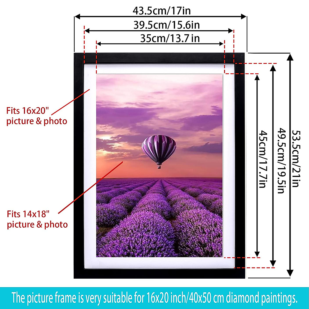 Mxtallup 16 x 20 Diamond Painting Picture Frames 40x50cm Diamond Art Frame , Display Pictures14x18 Inch 35x45 cm with Mat or 16x20 Inch40x50 cm Without Mat, Wall Diamond Embroidery Photo Frame