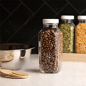 kitchentoolz 16oz Square Glass Milk Bottle with Plastic Airtight Lids - Vintage Reusable Dairy Drinking Jars Containers for Milk, Yogurt, Smoothies, Kefir, Kombucha, and Water- Pack of 2