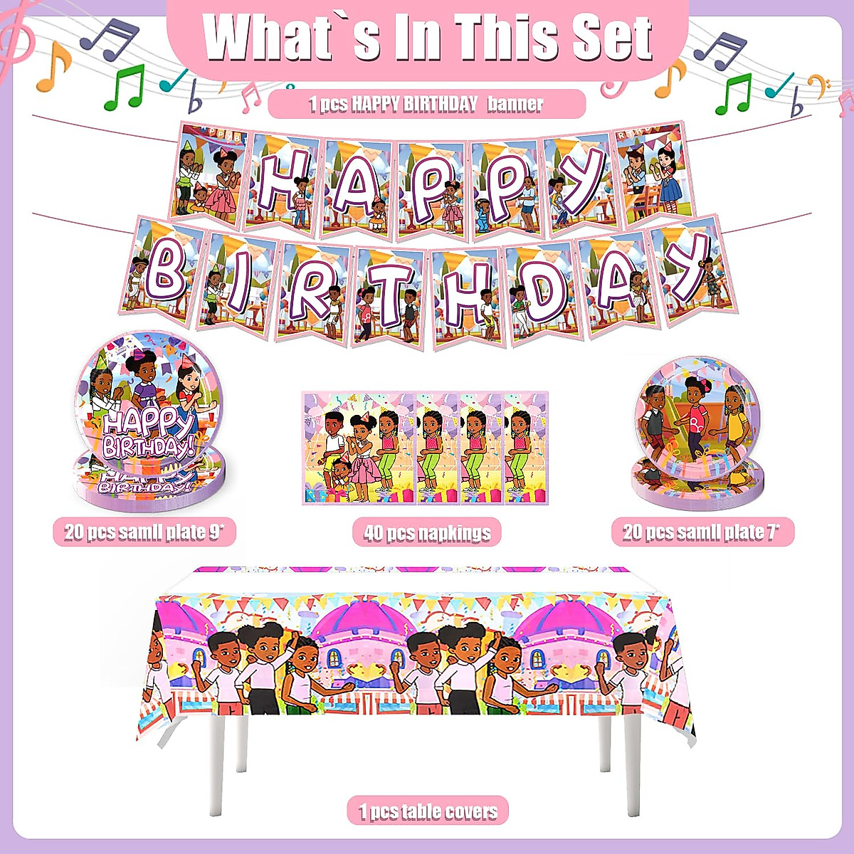 82pcs Happy Birthday Party Decorations Tableware Set for 20 Guests, Party Supplies includes Banner Plates Napkins Tablecloth Birthday Party Decorations