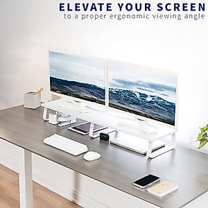 VIVO 39 inch Extra Long Monitor Stand, Wood & Steel Desktop Riser, Dual Screen, TV, Keyboard, Laptop, Ergonomic Desk and Tabletop Organizer, White, STAND-V000DL-W