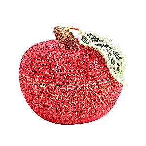 DJBM Sparkly Apple Rhinestone Evening Clutch Women Luxury Fruit Crystal Handbags Diamond Purses for Party Wedding Prom, Green