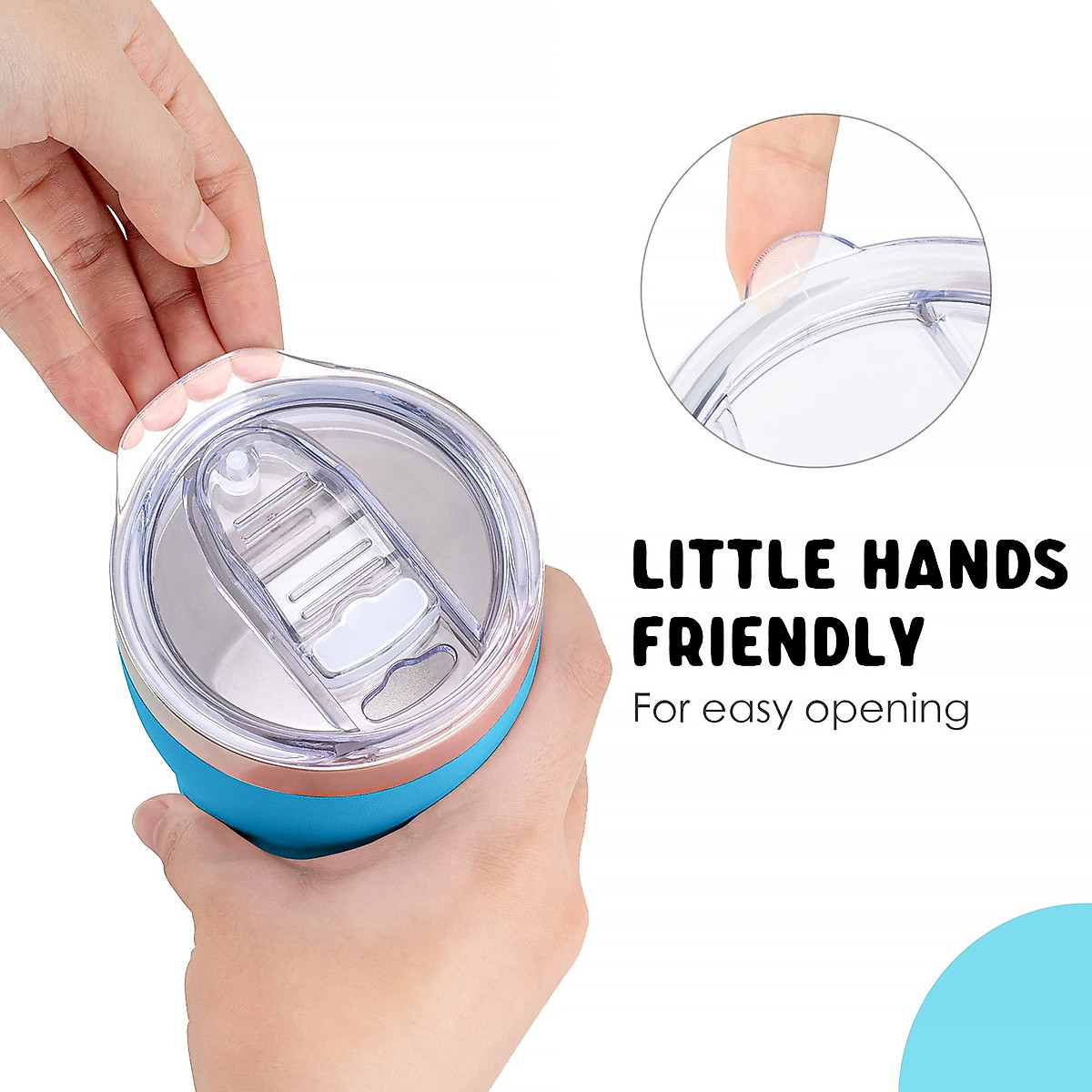 Mollcity Kids Cup with Straws and Lids- 9 oz Stainless Steel Double Wall Insulated Tumbler for Kids Spill Proof Smoothie Cup, BPA Free(Sky Blue)