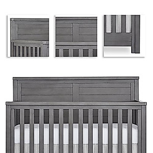 Evolur Belmar Flat 5-in-1 Convertible Crib in Rustic Grey, Features 3 Mattress Height Settings, Greenguard Gold Certified, Made of Kiln-Dried Hardwood