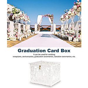 BestYiJo Wedding Card Box With Locks, Large Vintage Diy Gift Box For Wedding Reception Anniversary Baby Gift, Money Box, 11.8 X 9.5 X 8.9 (White)