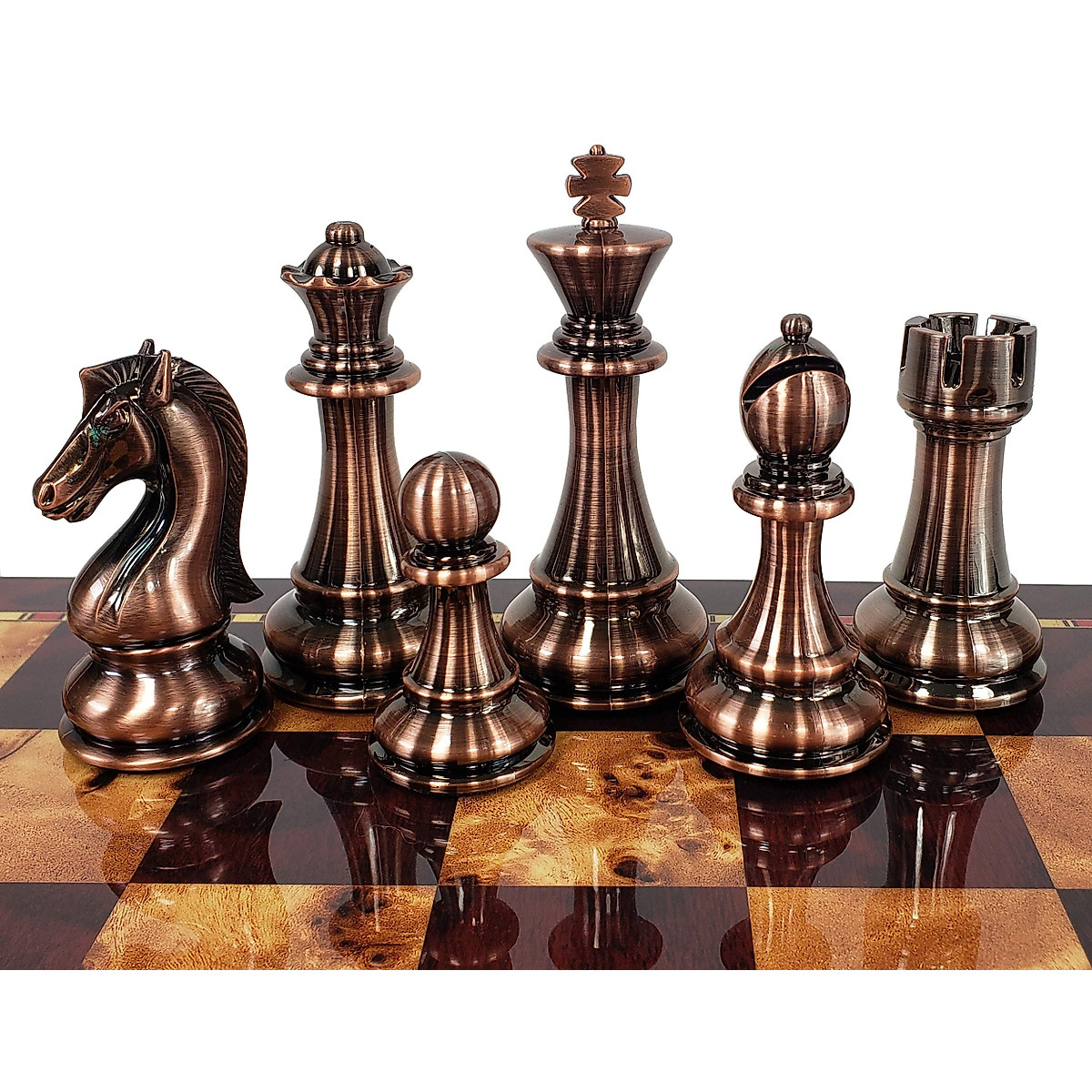 Large 4 3/8 inch King Copper & Gold Finish Staunton Chess Men Set NO Board
