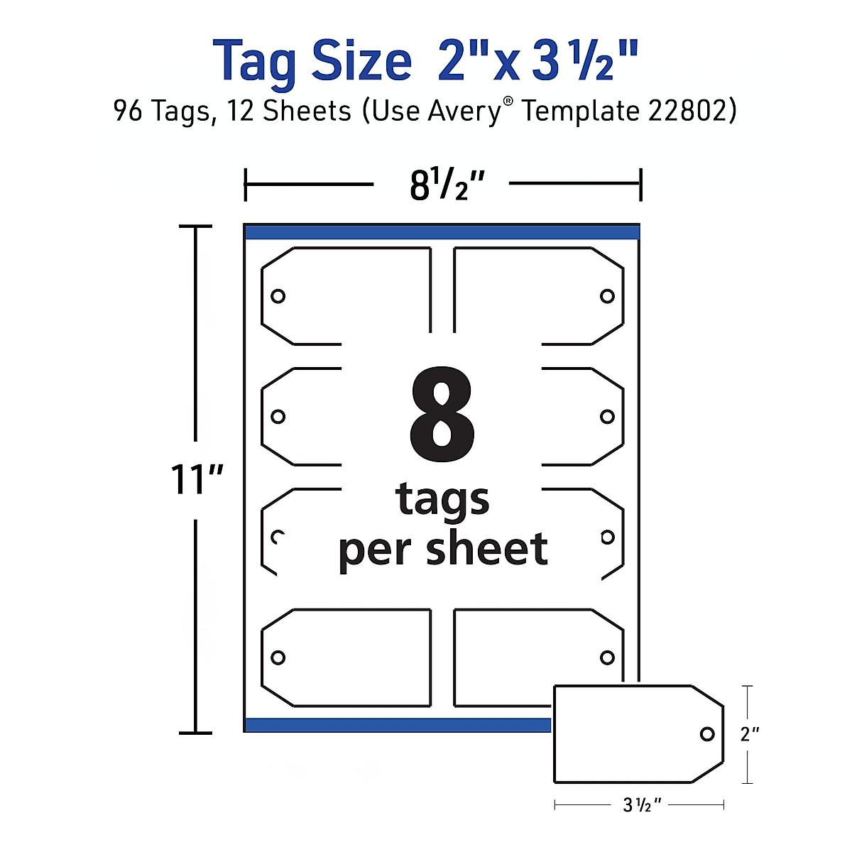 Avery Printable Blank Gift Tags with Sure Feed, 2" x 3.5", White, 96 Customizable Tags with Strings (22802)