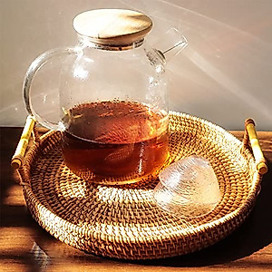 Rattan Tray Wicker Tray for Coffee Table Bread Baskets with Handle for Serving Food Crackers Snacks 11 Inch Round