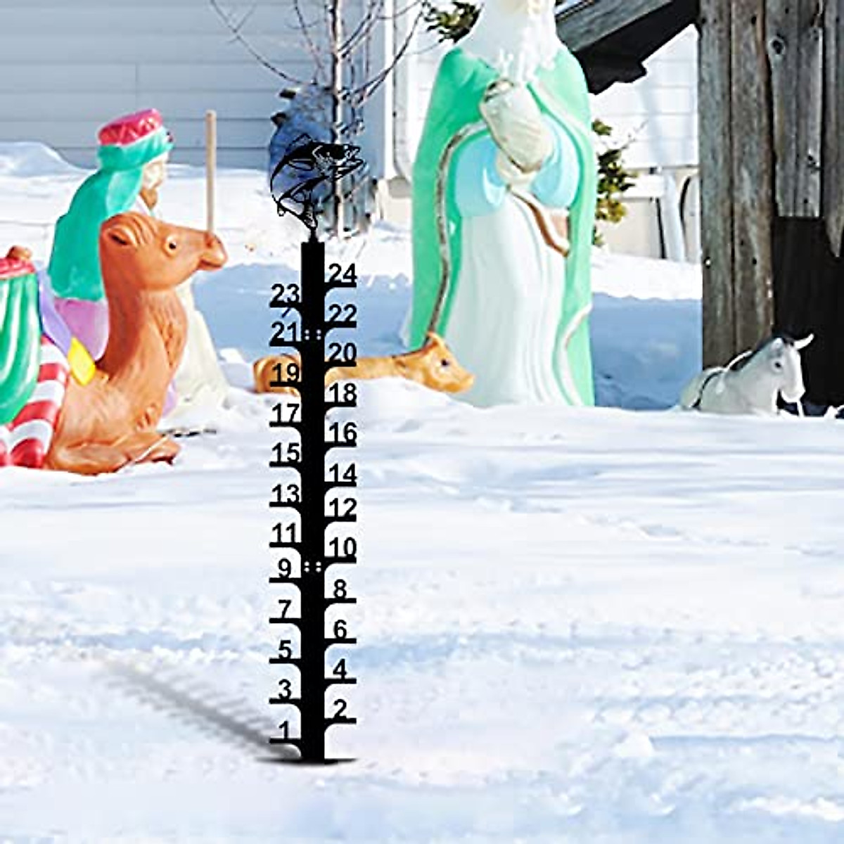 24 Inch Snow Gauge for Yard Outdoor, Metal Snow Measuring Stick Outdoor, Iron Art Snow Gauge, Handmade Metal Snow Measuring Stick Snowfall Snowflake Gauge for Garden, Lawn Decor (A)