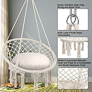 Y- Stop Hammock Chair Macrame Swing Chair, Max 330 Lbs, Hanging Chair Cotton Rope Hammock Chair Swing for Indoor and Outdoor Use, Beige