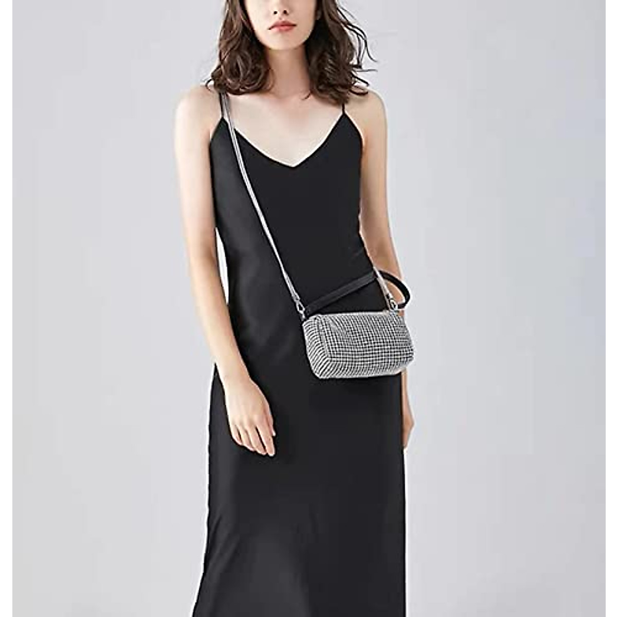 Rhinestone Purses for Women Sparkly Diamond Silver Clutch Evening Handbag Bling Crossbody Bags Glitter Party Club Purses Mini Top Handle Handbags