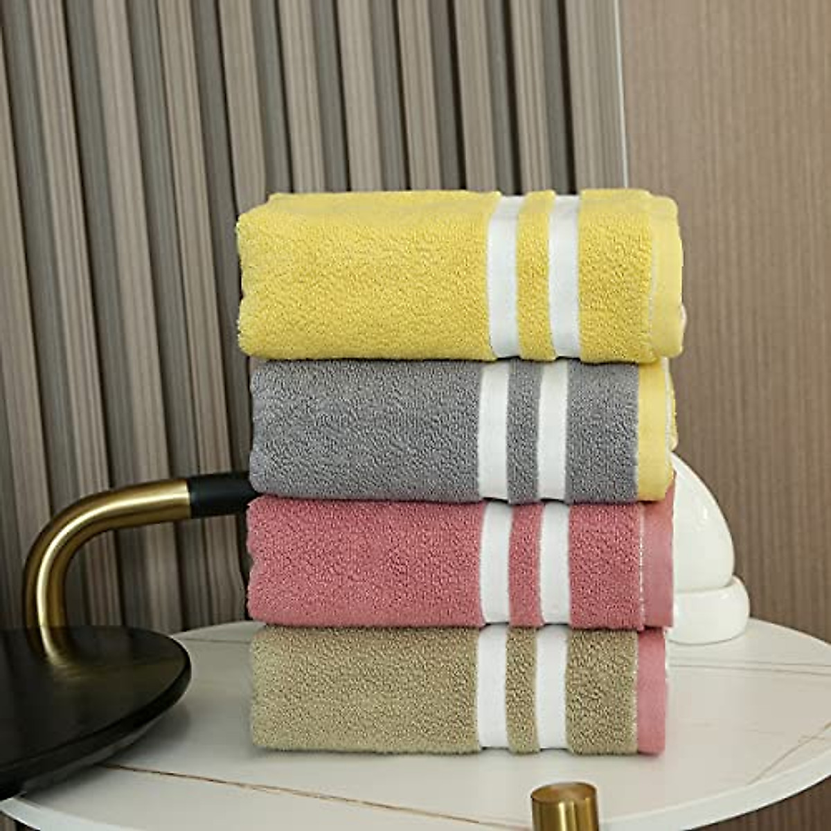 YiLUOMO Hand Towels Set of 2 100% Cotton Striped Checkered Pattern Super Soft Highly Absorbent Decorative Hand Towel for Bathroom, Kitchen 13 x 29 Inch (Yellow & Grey)