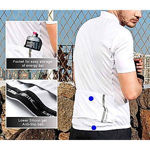 Santic Men's Cycling Jersey Short Sleeve with 3 Rear Pockets Half Zip Breathable Moisture Wicking Quick Dry Biking Shirts
