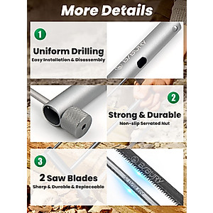 BIBURY Folding Hand Saw Outdoor Survival Tools, Portable Folding Wood Saw with 2pcs Replaceable 12.4” Blade & Buckle Cloth Bag, Aluminium Alloy Camping Pruning Tree Hand Saw for Gardening