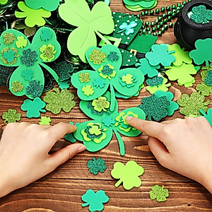 428 Pieces St. Patrick's Day Craft Shamrock Foam Stickers Supplies Glitter Shamrocks Stickers Self Adhesive Foam Clover Stickers for DIY Kids Toddlers Adults Party Favors