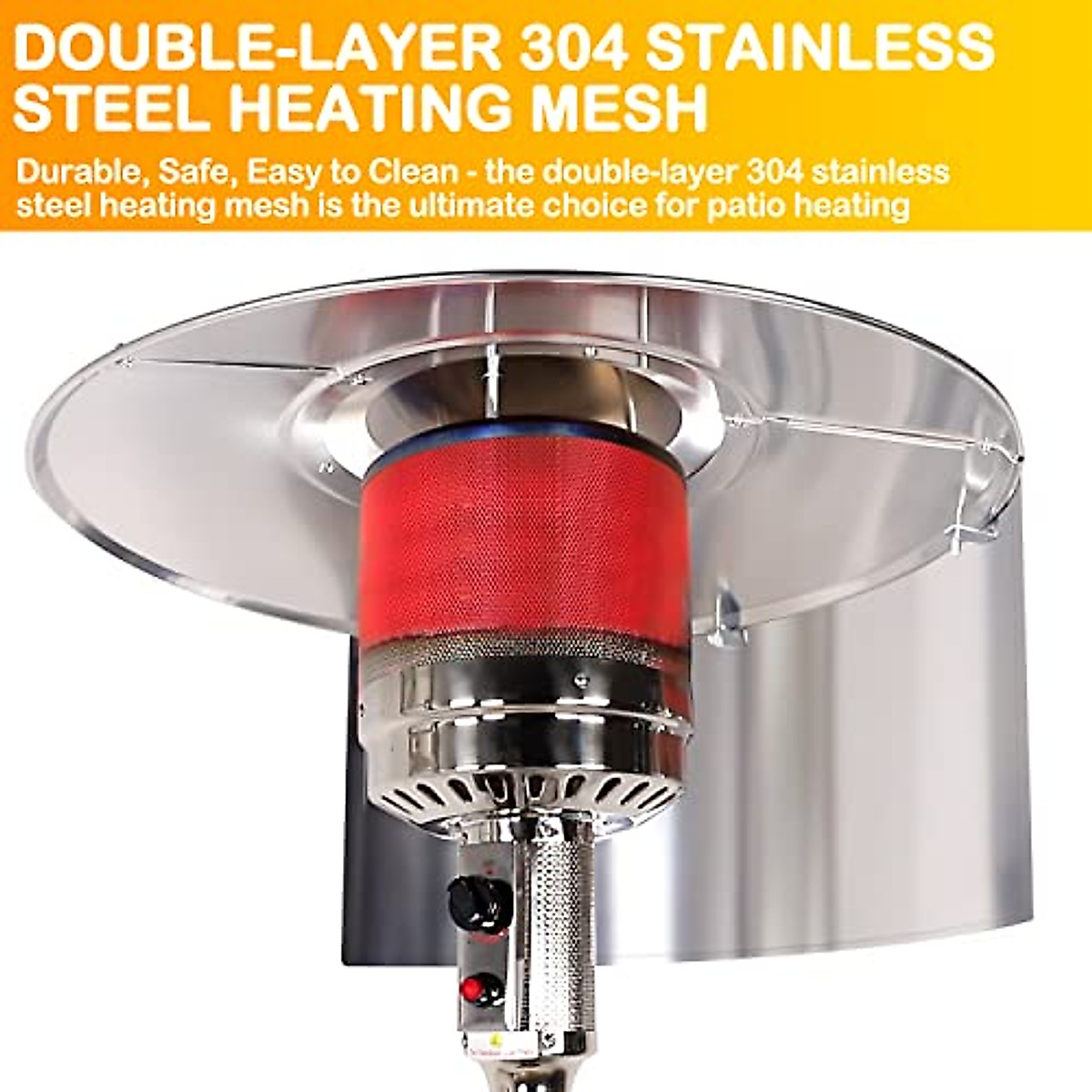 Hykolity 50,000 BTU Propane Patio Heater with Reflector, Stainless Steel Burner, Triple Protection System, Wheels, Outdoor Heaters for Patio, Garden, Commercial and Residential, Silver