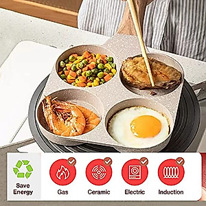 MIUGO Four-Cup Fried Egg Pan, Medical Stone Non-Stick Frying Pan for Breakfast,Divided Egg Skillet Suitable for Gas Stove and Induction Cooker (3-inch eggs)